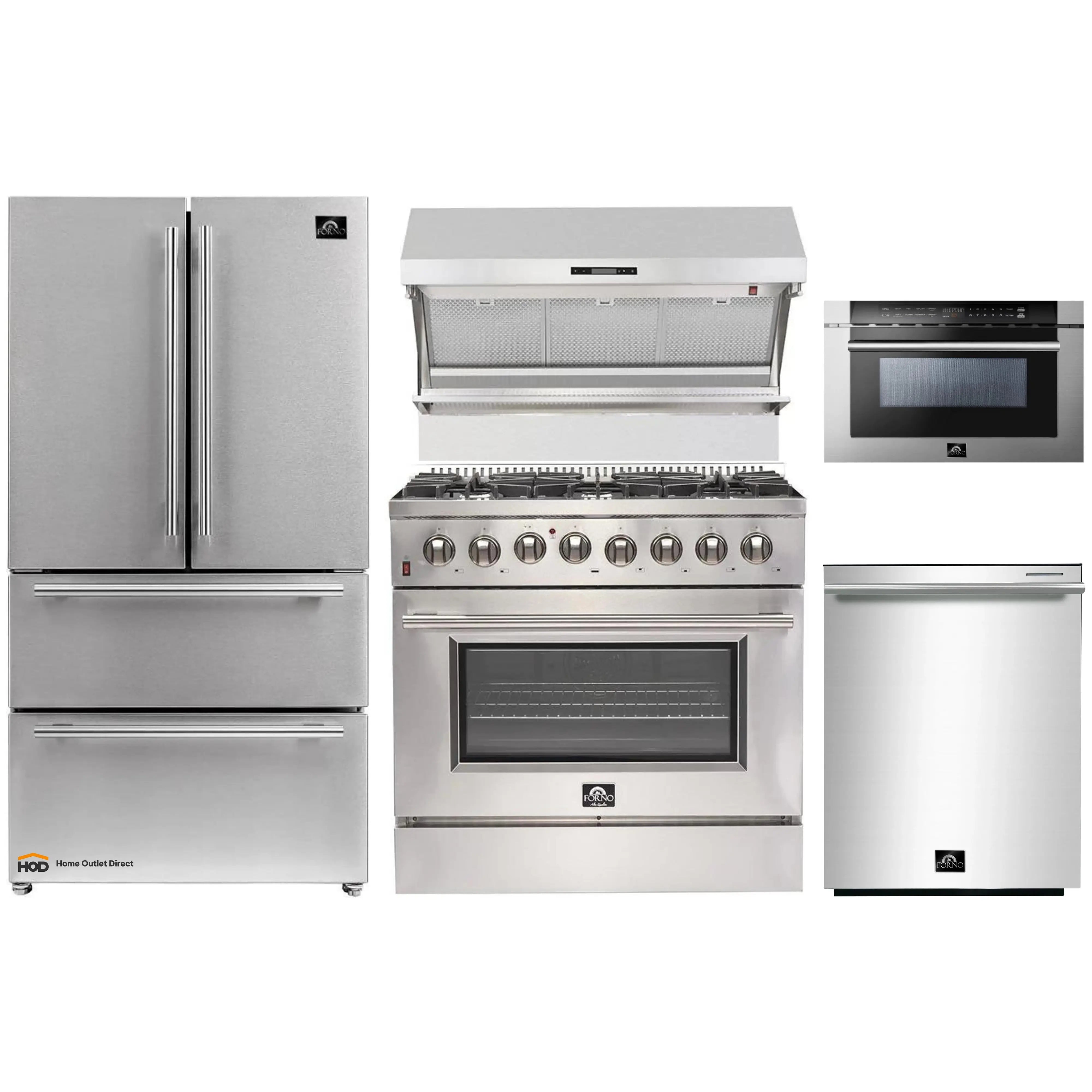 Forno 5-Pc Package - 36" Dual Fuel Range, Microwave I HOD
