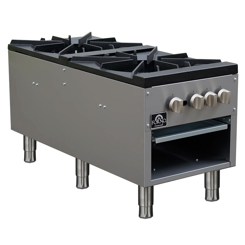 Forno Commerciale 18-Inch Gas Stock Pot Range with 2 Powerful 3-Ring B