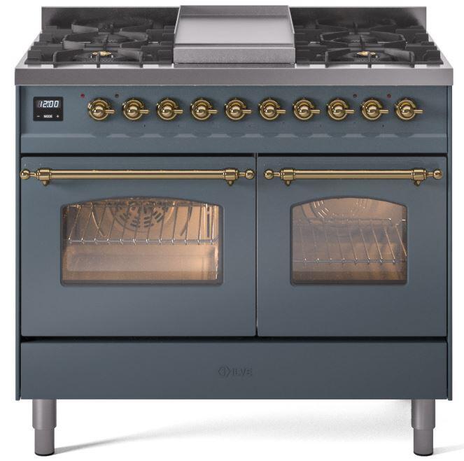 ILVE Nostalgie II 40-Inch Dual Fuel Freestanding Range in Blue Grey wi