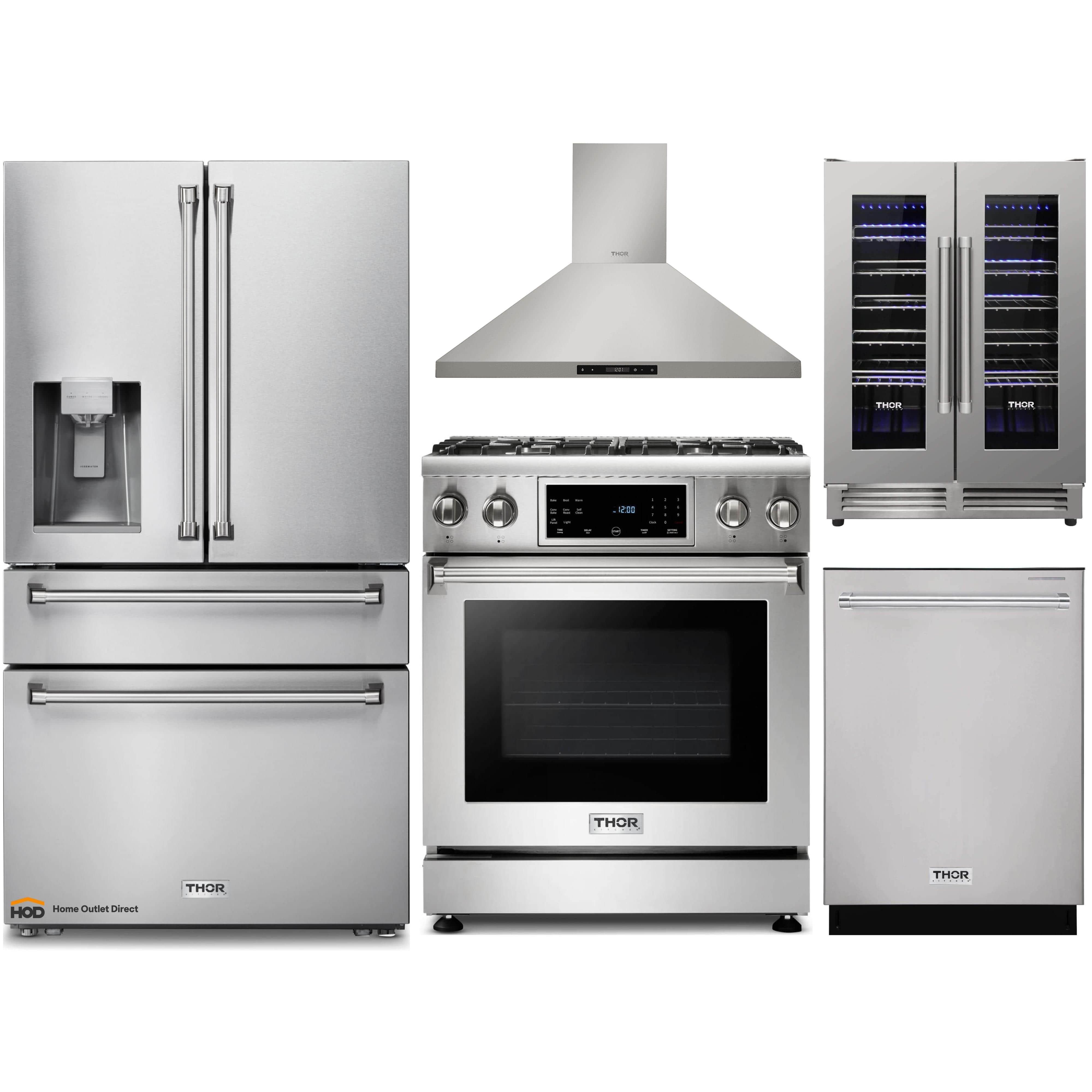 Thor Kitchen 5-Pc Package, 30" Gas Range, Hood, Wine Cooler