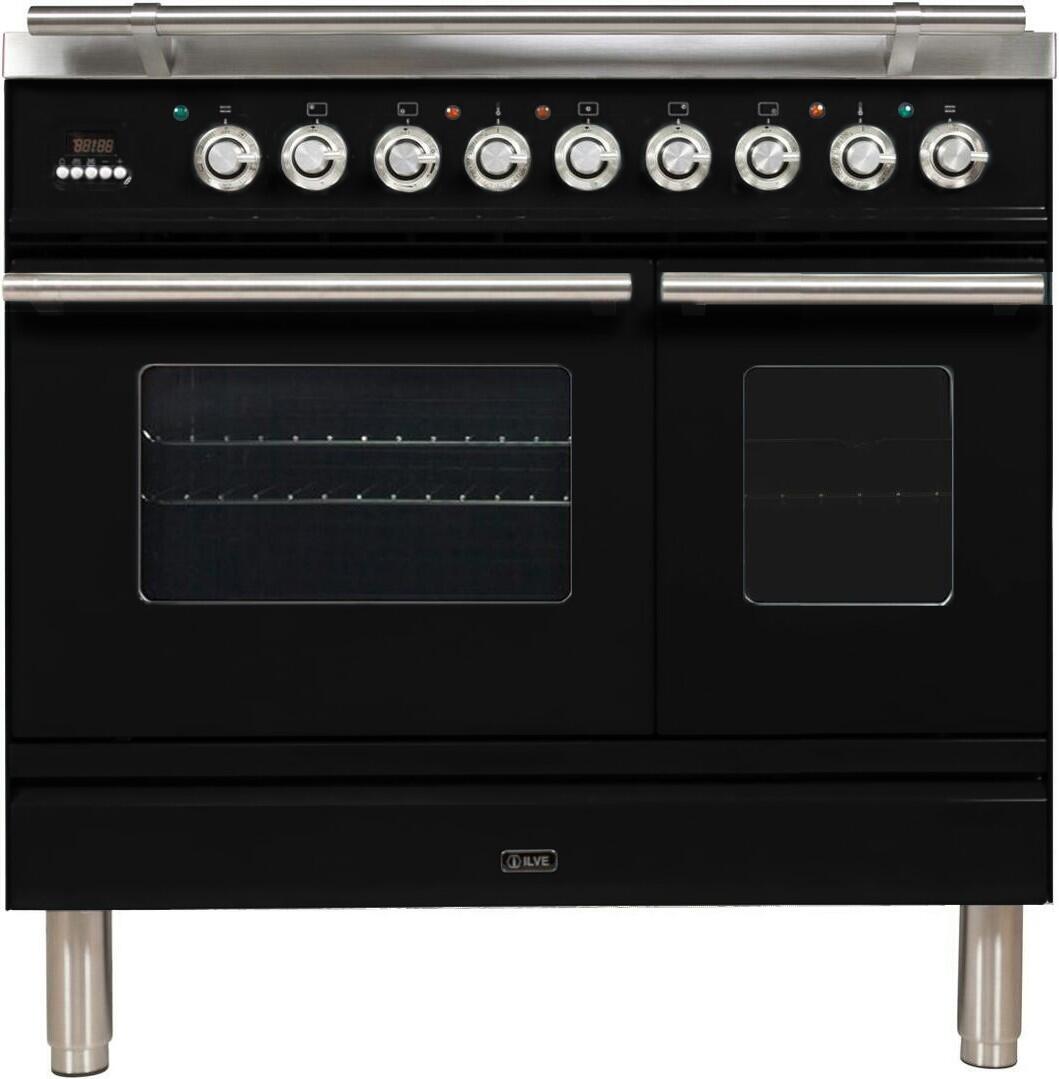 ILVE 36" Double Oven Dual Fuel Range in Black (UPDW90FDMPN)